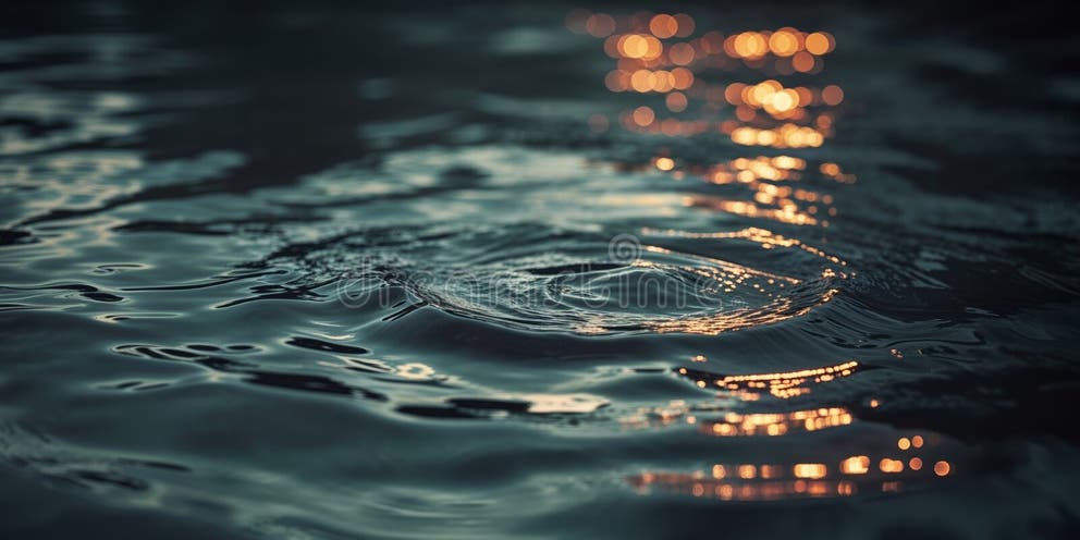 The Rippling Water Reflects the Light in a Dark Setting. Stock Photo ...