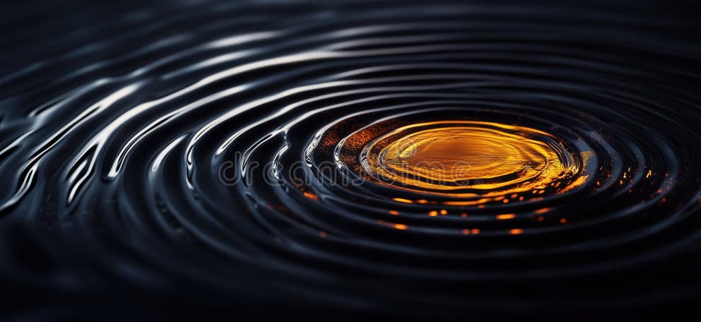 Rippling Water Surface with Glowing Orange Circle Creating Mesmerizing ...