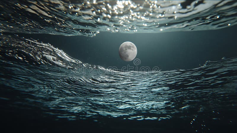Rippling Water Surface Viewed from Below, with a Full Moon Visible ...