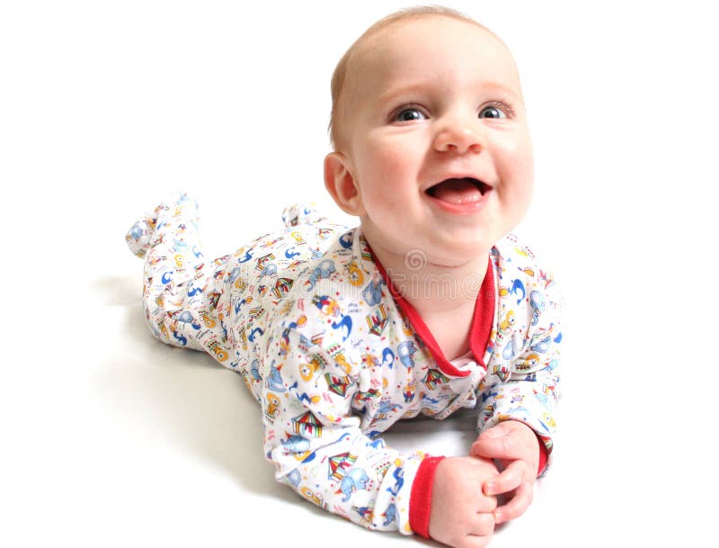 Bebé De Risa Que Miente En La Panza En Casa Imagen de archivo - Imagen ...