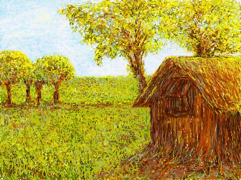 Capanna di paglia nel riso illustrazione di stock. Illustrazione di ...