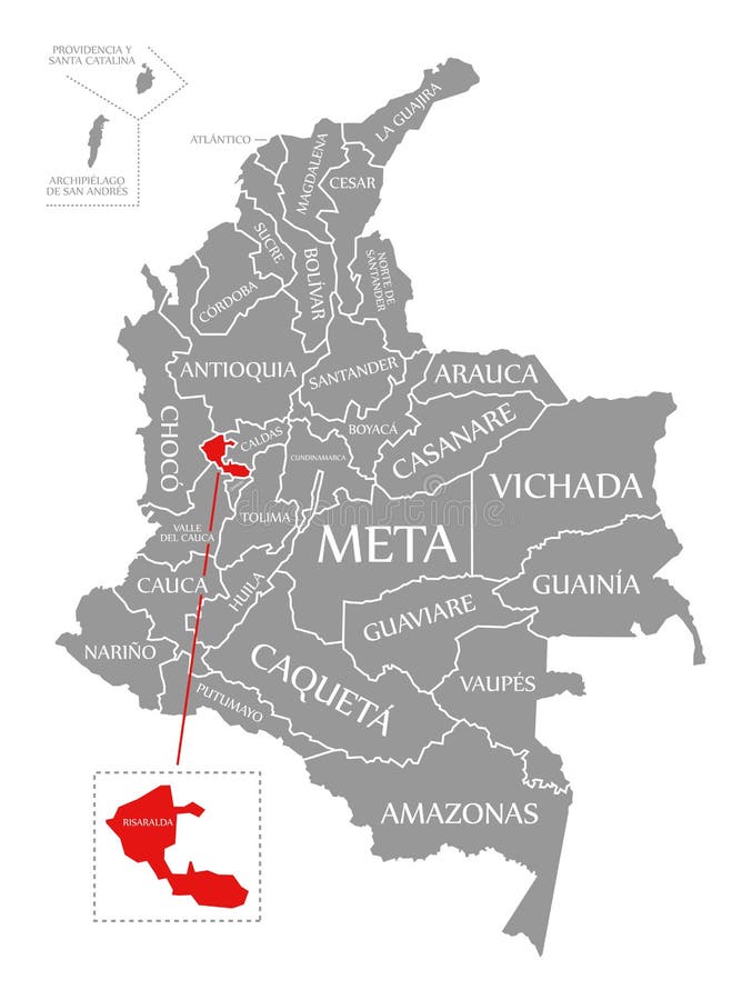 Risaralda Red Highlighted in Map of Colombia 库存例证 - 插画 包括有 概览, 剪影 ...