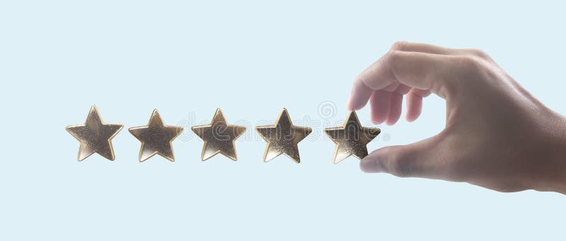 Rise on Increasing Five Stars in Human Hand Stock Image - Image of ...