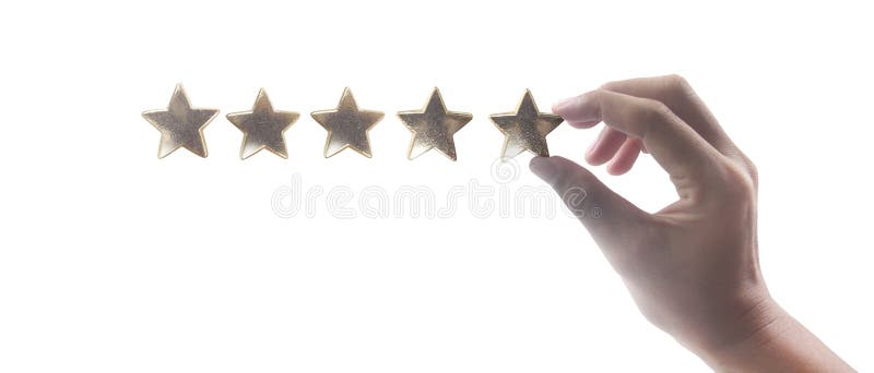 Rise on Increasing Five Stars in Human Hand Stock Photo - Image of rate ...