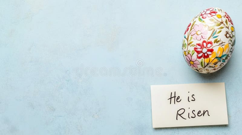 He is Risen Card with Floral Easter Egg on Light Blue Textured ...
