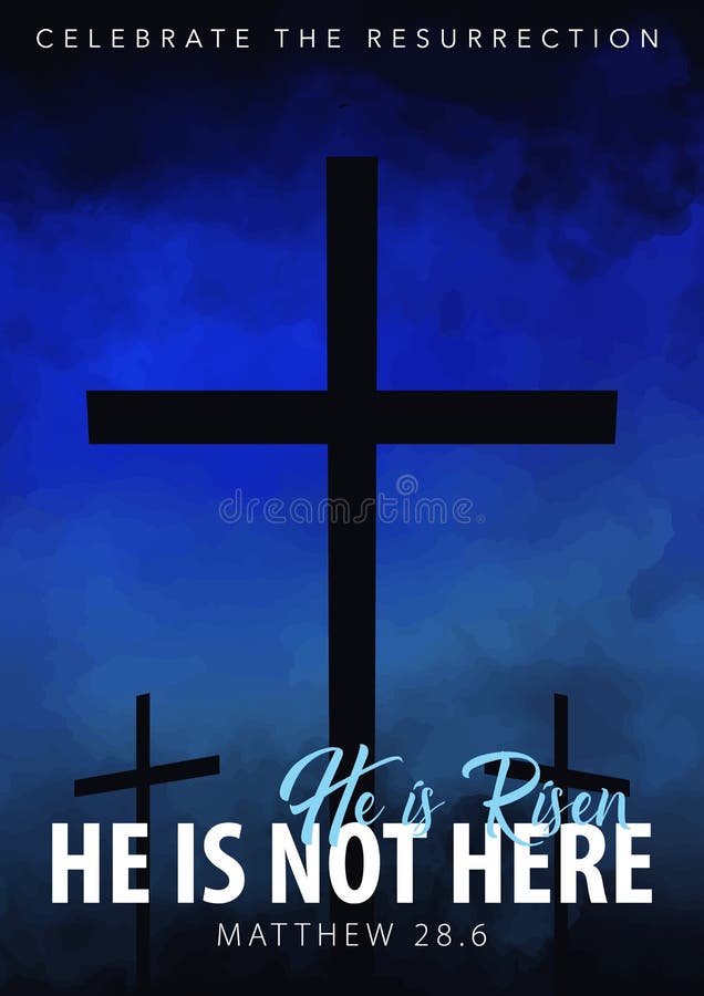 He is Risen. Christian Easter Scene. Saviour`s Cross on Dramatic ...