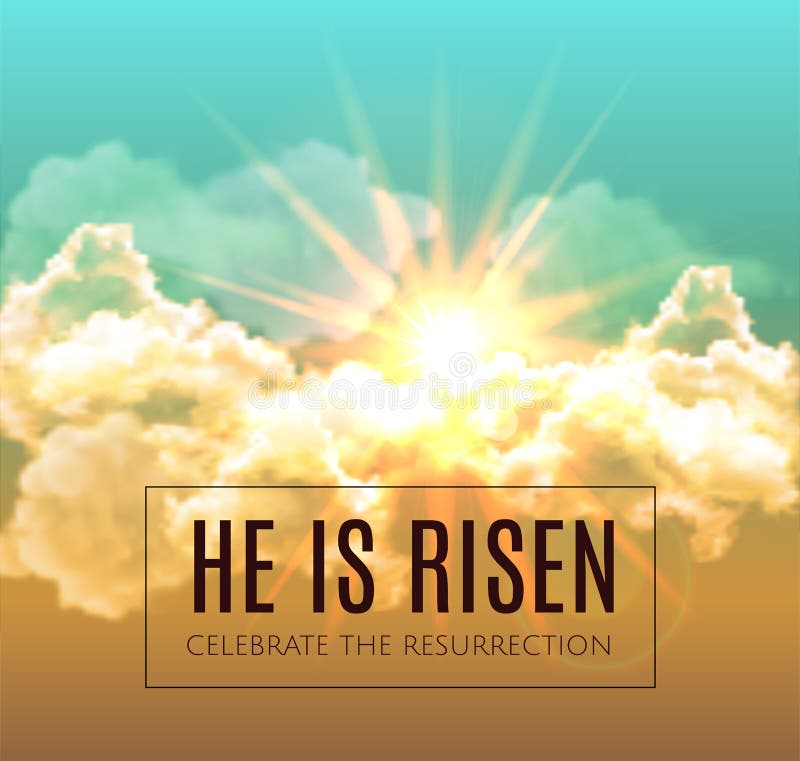 He is Risen. Easter Banner Background with Clouds, Divine Sunlight ...