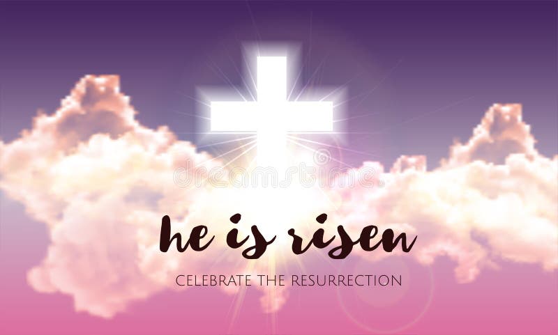 He is Risen. Easter Banner Background with Clouds, Divine Sunlight ...