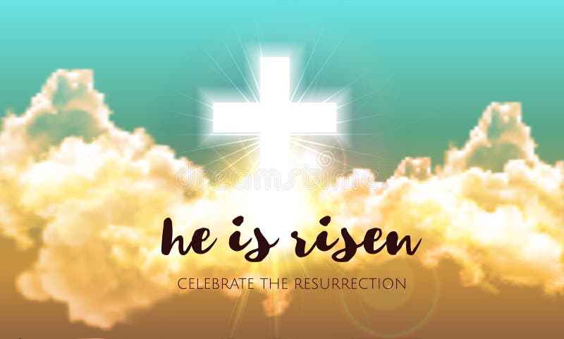 He is Risen. Easter Banner Background with Clouds, Divine Sunlight ...