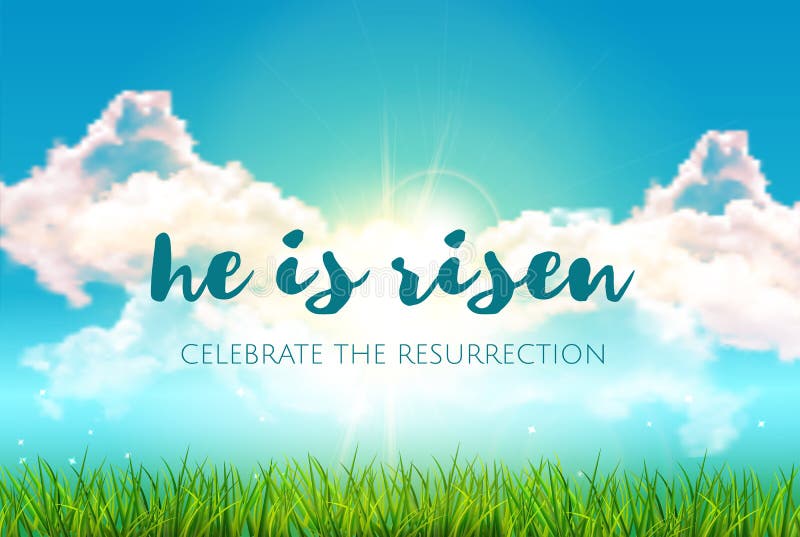 He is Risen. Easter Banner Background with Clouds, Divine Sunlight ...