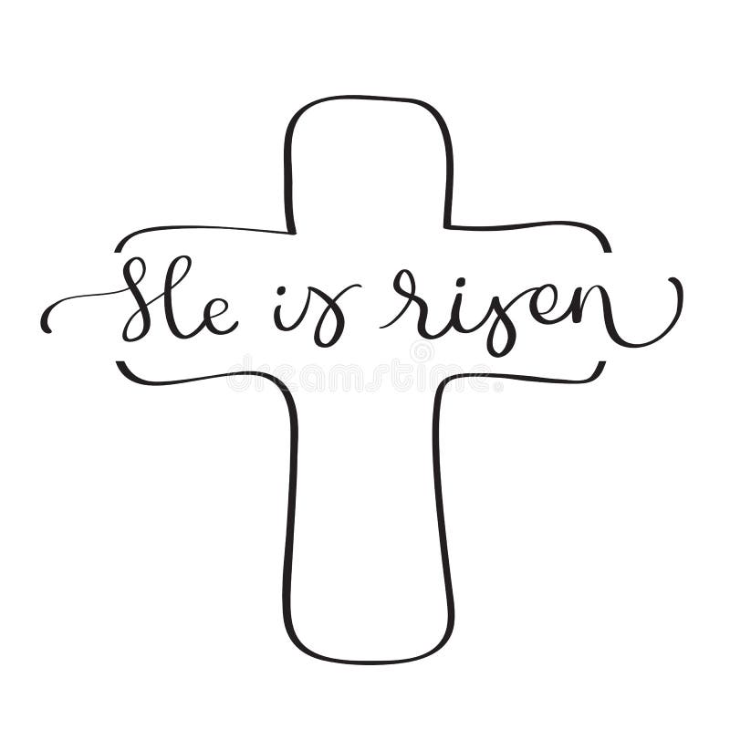 He is Risen Text with Cross on White Background. Calligraphy Lettering ...
