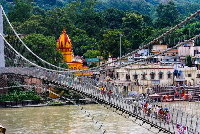 Rishikesh, India - August 20, 2009: View of the Bridge Over the Gange ...