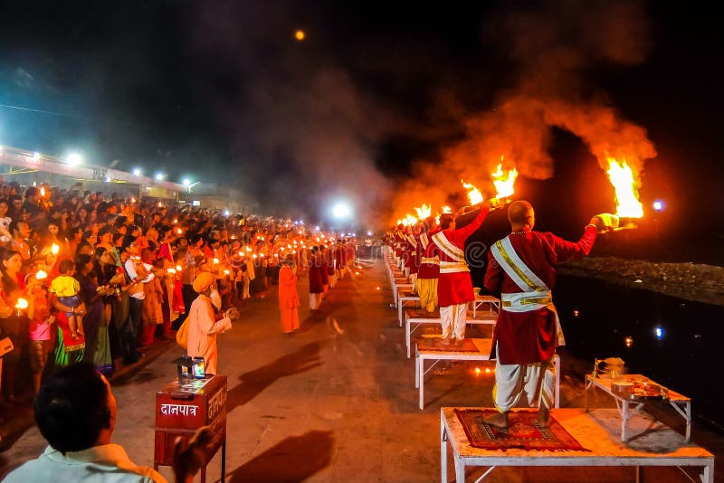 Ganga Aarti Ceremony in Parmarth Niketan Ashram at Sunset. Rishikesh is ...