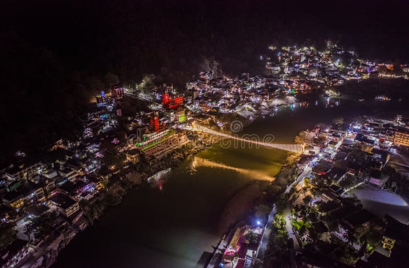 Rishikesh at Night, View To Ganga River and City Lights Stock Image ...