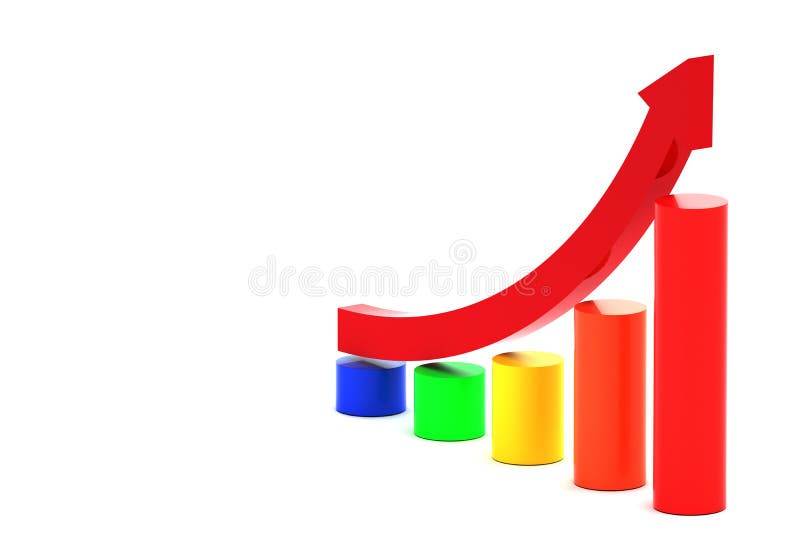 Rising arrow and bar chart stock illustration. Illustration of ...