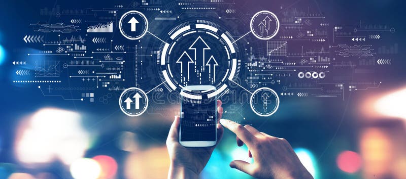 Rising Arrow Theme with City Lights at Night Stock Illustration ...