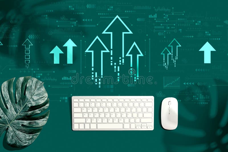 Rising Arrow Theme with Person Using Laptop Computer Stock Image ...