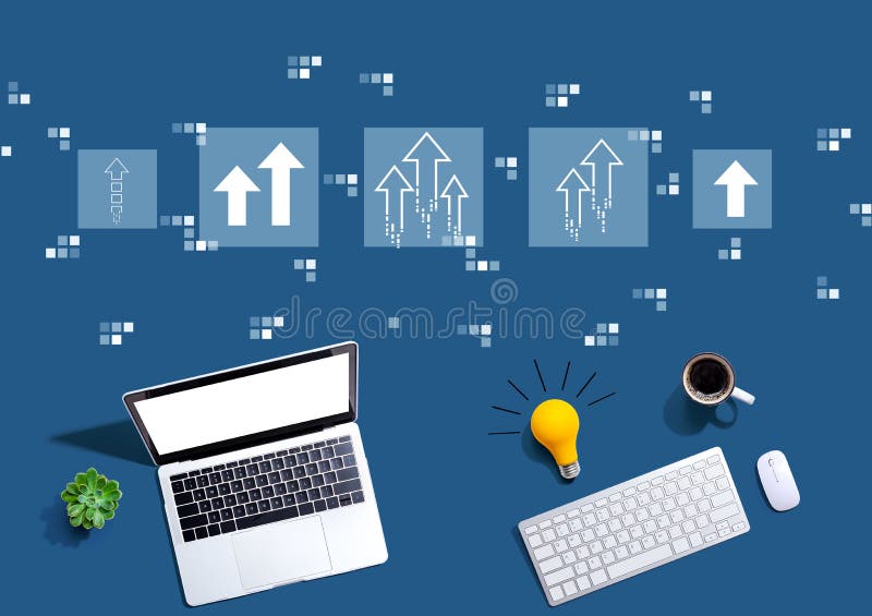 Rising Arrow Theme with Computers with a Light Bulb Stock Illustration ...