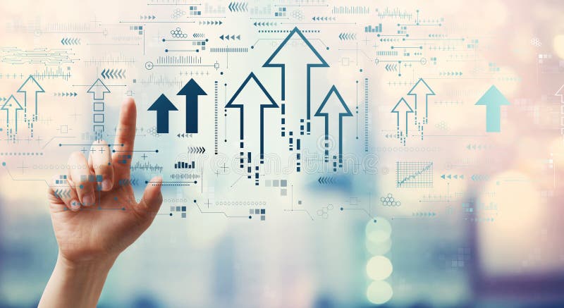 Rising Arrow Theme with Hand Pressing a Button Stock Image - Image of ...