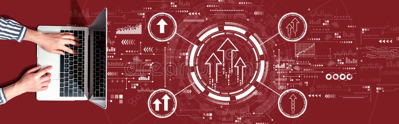 Rising Arrow Theme with Person Using a Laptop Stock Photo - Image of ...