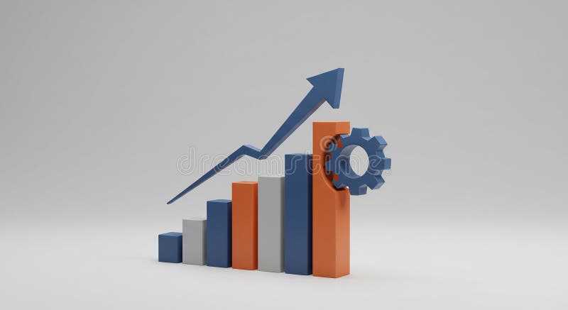 Rising Bar Chart with Arrow and Gear, Business Growth Concept Stock ...