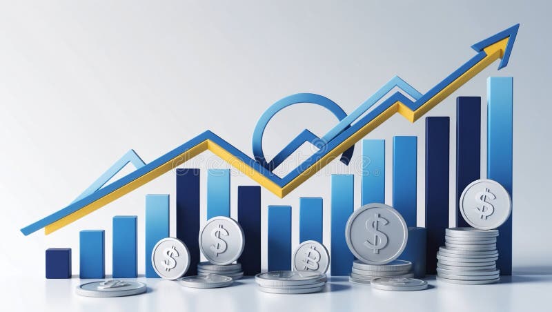 Rising Bar Chart with Coin Stacks and Arrow Stock Illustration ...