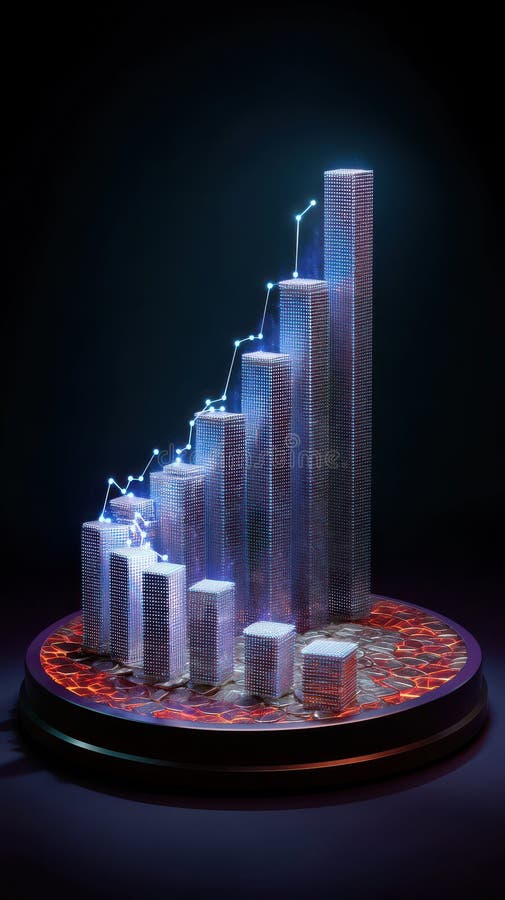 Rising Bar Graph with Connected Dots Representing Growth on a Stone ...