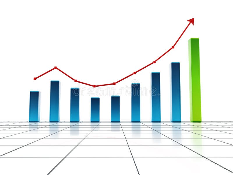 Rising Bar Graph on Grid. 3D Illustration Stock Illustration ...