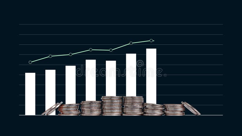 Rising Bar Graph and Line Graph with a Piles of Coins. Stock Footage ...