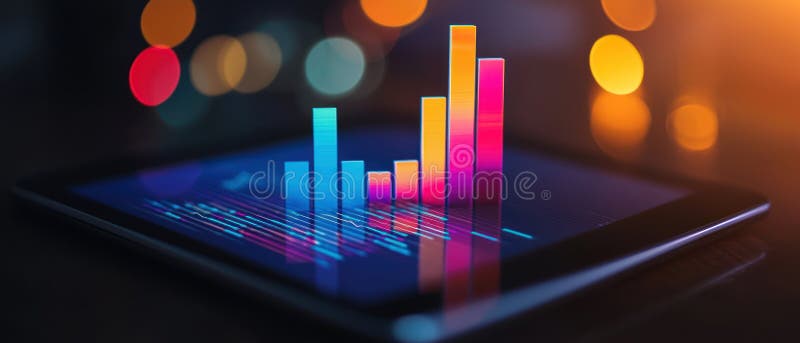 Rising Bar Graph on Tablet Screen Symbolizes Leadership and Success ...