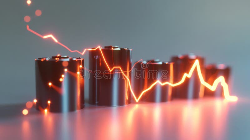 Rising Battery Cells with Energy Data Visualization Overlay Stock Image ...