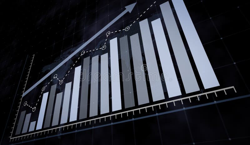 Rising Blue Bar Graph and Dotted World Map Stock Illustration ...