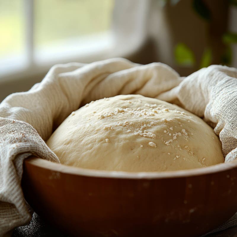 Rising Bread Dough Wooden Bowl Covered Cloth Stock Photos - Free ...