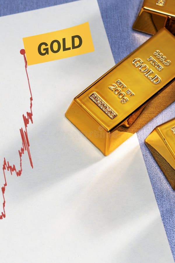Rising Chart of Price of Gold and Gold Bars on the Desk Stock Photo ...