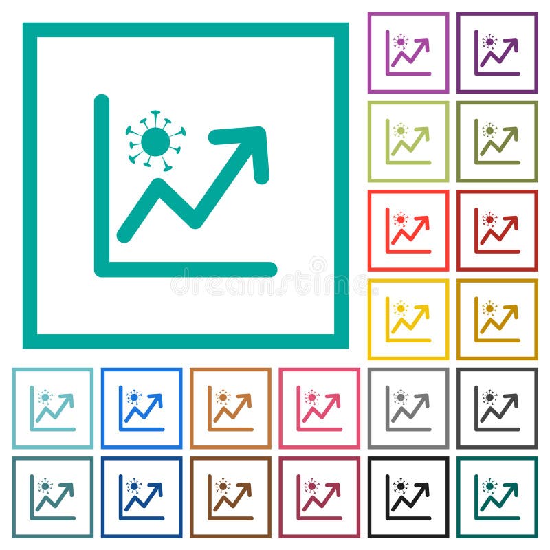 Rising Covid Graph Flat Color Icons with Quadrant Frames Stock Vector ...