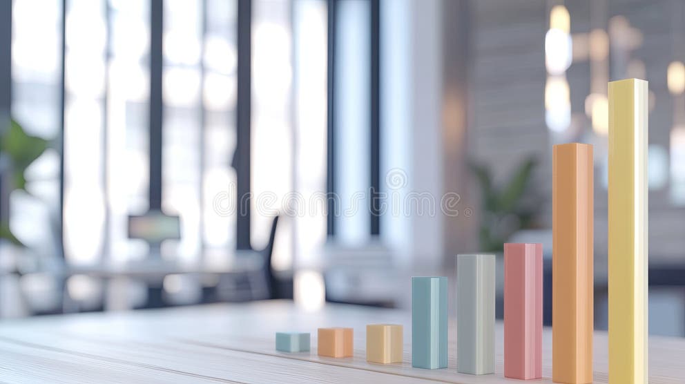 Rising 3D Bar Graph with Pastel Blocks on Table in Modern Office ...