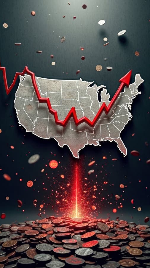 Rising Economic Trends in Usa: Red Arrow Over Map with Coins Stock ...