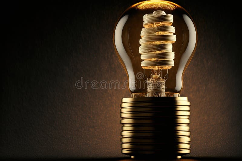 Rising Energy Cost Concept. Light Bulb on Top of a Stack of Gold Coins ...