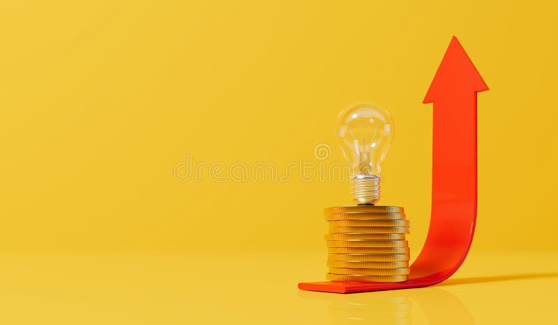 Rising Energy Cost Concept. Light Bulb on Top of a Stack of Gold Coins ...