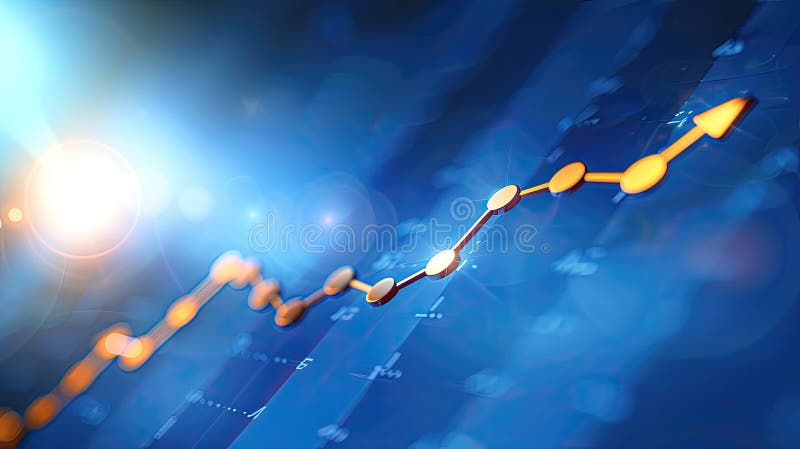 Rising Financial Graph on Blue Abstract Background with Sunlight. Stock ...