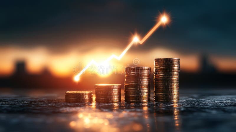 Rising Financial Growth with Coin Stacks Stock Illustration ...
