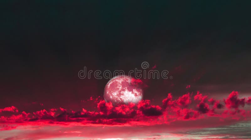 Rising Full Moon in a Sunset with Pink Clouds Stock Image - Image of ...