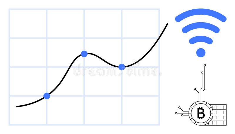 Rising Graph with Bitcoin Symbol and Network Signal Indicating Growth ...
