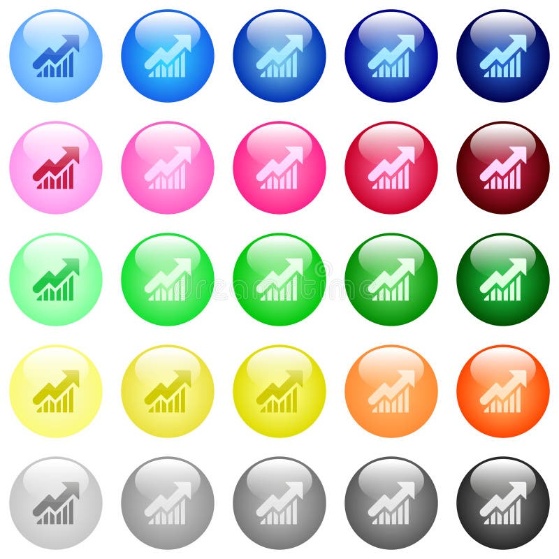 Rising Graph Icons in Color Glossy Buttons Stock Vector - Illustration ...