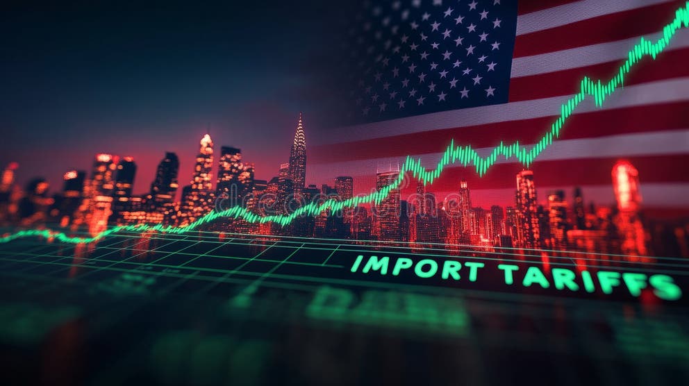 Rising Graph with US Cityscape and Import Tariffs Text. Stock Image ...