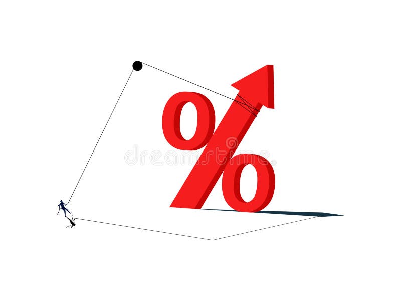 Rising Interest and Costs. Businessman Pulls Up the Percentage Stock ...