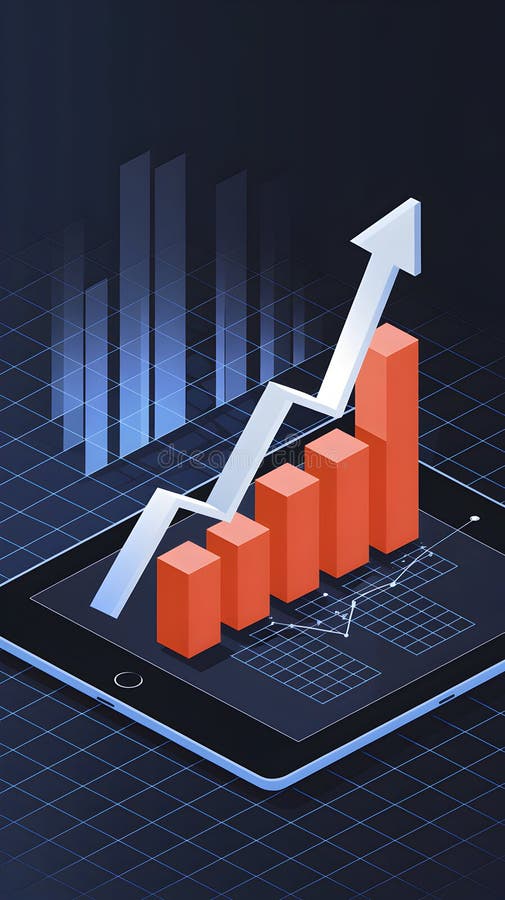 Rising Line Graph on Tablet, Blue Background Symbolizes Growth and ...