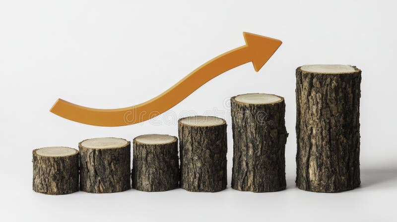 Rising Log Graph with a Bright Orange Upward Arrow on a White Backdrop ...