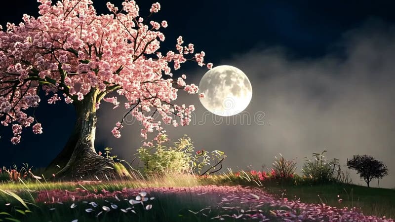 Rising Moon Over Blooming Cherry Tree Stock Footage - Video of vertical ...