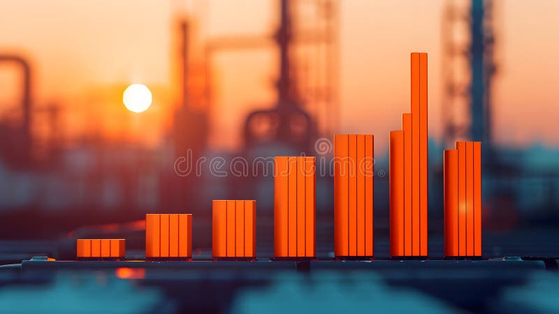 Rising Orange Bar Graph Against an Industrial Refinery Backdrop at ...